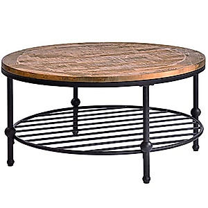 P PURLOVE Easy Assembly Hillside Rustic Natural Coffee Table with Storage Shelf for Living Room (Brown)