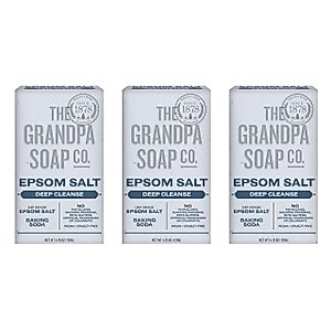 The Grandpa Soap Company Epsom Salt Bar Soap - Deep Cleansing Soap, Made with Epsom Salt and Baking Soda, Removes Dirt Grease and Grime, Vegan, For Face and Body, 4.25 Oz, 3 Pack