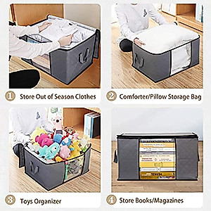WISELIFE Clothes Storage Bags 100L [3 Pack ], Large Capacity Blanket Storage Containers Organizers for Comforters,Bedding,Clothing,Foldable 3 Layer Fabric,Sturdy Zippers,Reinforced Handle,Clear Window,Grey