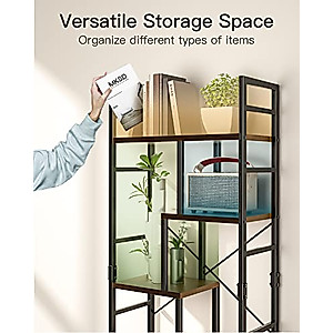 Pipishell 5-Tier Bookshelf, Tall Bookcase Storage Shelf Organizer with Steel Frame, Decorative Industrial Display Shelf, Multipurpose Storage Rack for Bedroom, Living Room, Office, Study, Hallway