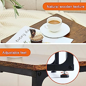 Fixwal C-Shaped End Table Set of 2, Side Tables Couch Table, Snack Table for Living Bedroom Coffee Snack Laptop, Rustic Brown