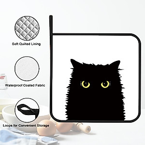 Gearsly Pot Holder Set of 2,Black Cat Eye Cute Cat Kitchen Heat Resistant Potholder for BBQ Cooking Baking,Food Hot Pat for Women Men Kitchen Wear