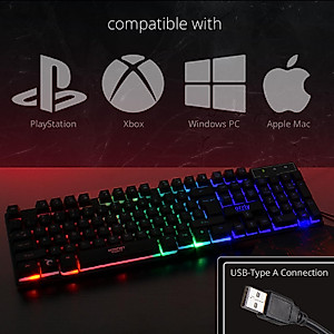 Orzly Gaming Keyboard RGB USB Wired Rainbow Keyboards Designed for PC Gamers, PS4, PS5, Laptop, Xbox, Nintendo Switch, RX-250 Hornet Edition (Black) Brand