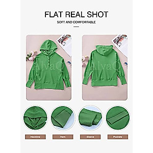 AlvaQ Women Casual Henley Hoodie Pullover Oversize V Neck Long Sleeve Button Down Sweatshirt with Pocket Plus Size Green, XX-Large