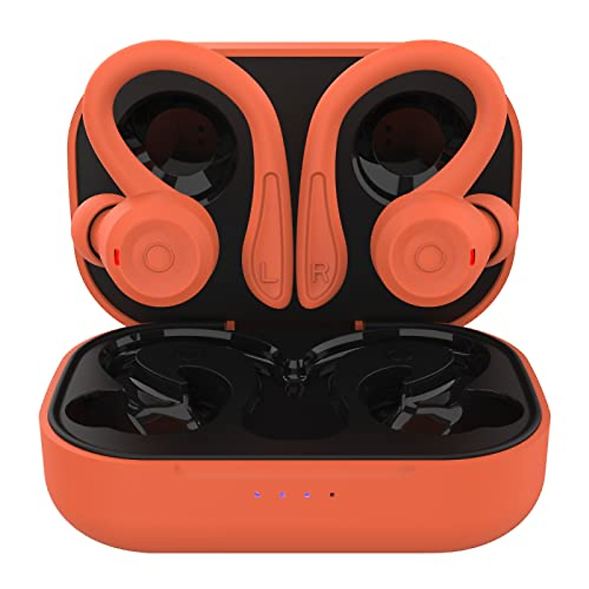 Orange Wireless Earbuds with Earhooks Bluetooth Earbuds with Ear Hook Waterproof Sport Headphones Noise Cancelling Ear Buds with Microphone Long Battery Life Earphones for Running Workout Android iOS