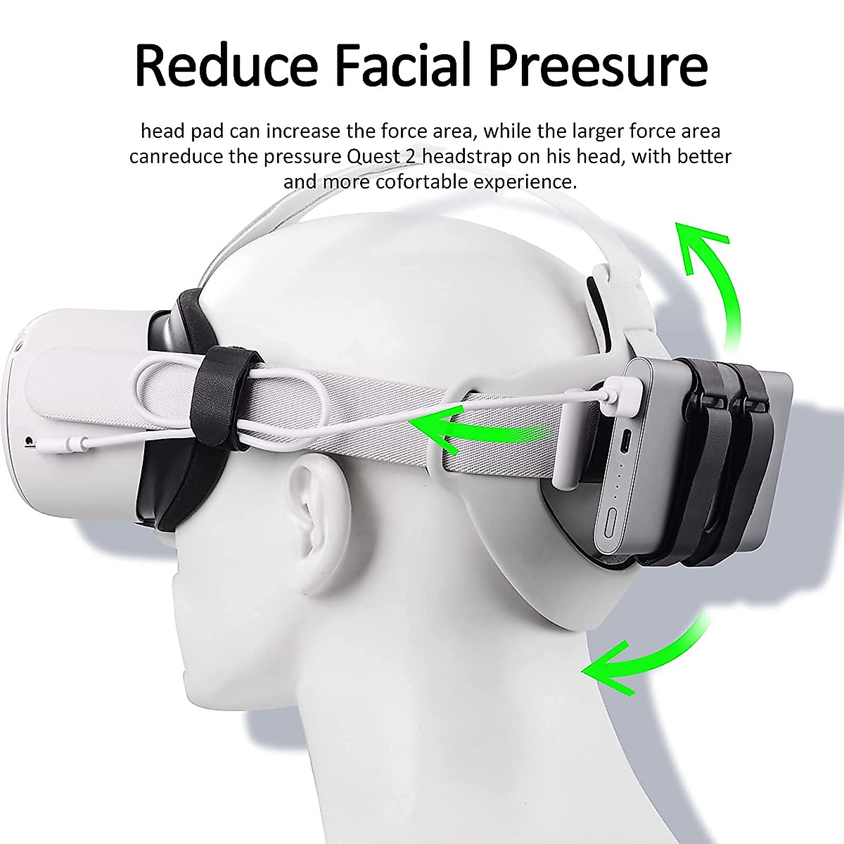 3 in 1 VR Head Strap Pad Headband Balance Cushion & VR Power Bank Fixing Strap Replacement & Lens Protector Pad for Oculus Quest 2 Elite Strap,Quest 2 Accessories.…