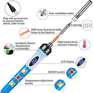 Electronics Soldering Iron Kit - 80W Digital LCD Solder Gun with ON/OFF Switch Adjustable Temperature Controlled and Fast Heating Thermostatic Design Welding Tool