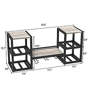 GiftGo Industrial Brown Wall Mounted Wine Rack with 3 Steam Glass Holder Partial Wood Shelf Black Metal Bottle Holder Multi Functional Wine Storage Display Rack for Home Bar Dining Room Kitchen