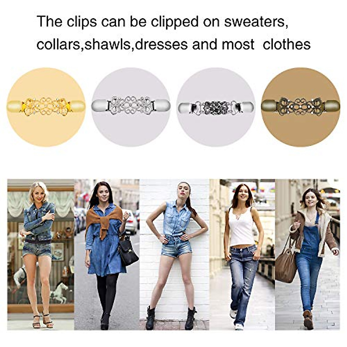 Ruisita 4 Pieces Retro Cardigan Clip Sweater Collar Clip Shawl Clips Dresses Shawl Clip for Women Girls (Color 1)