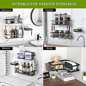 MIUTME 14-Pack Shower Caddy Adhesive Replacement, Strong Adhesive Hooks Strips,Transparent Shower Shelf Adhesion Stickers No Drilling,for Soap Holder, Bathroom Corner Shelves and Kitchen Racks