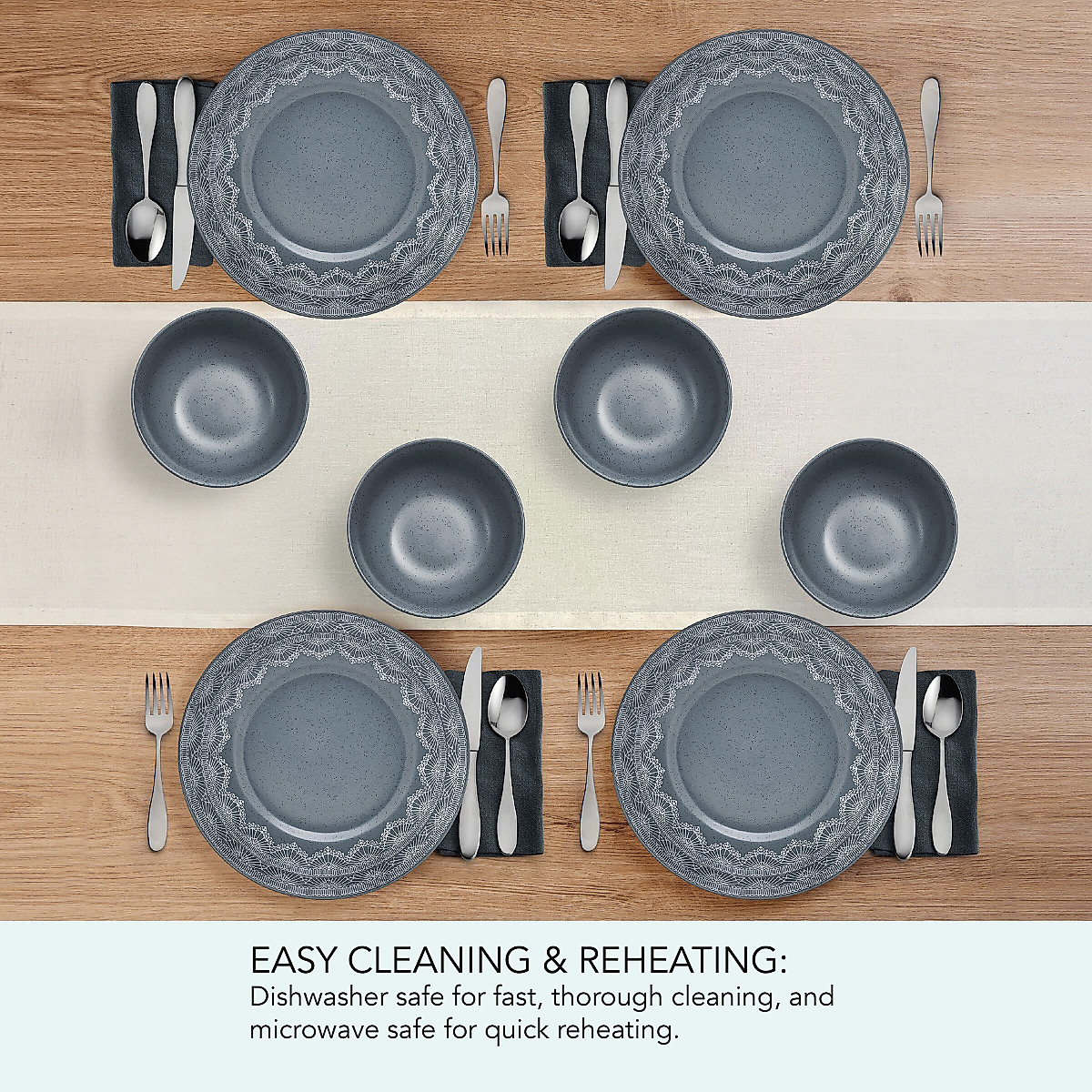 Pfaltzgraff Valerie 12 Piece Dinnerware Set, Service For 4, Blue