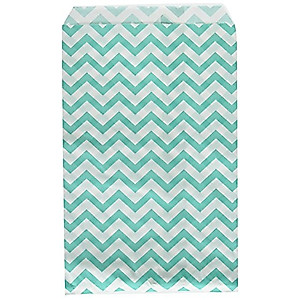 200 pcs Turquoise Chevron Paper Gift Bags Shopping Sales Tote Bags 6" x 9" Zig Zag Design-Caddy Bay Collection