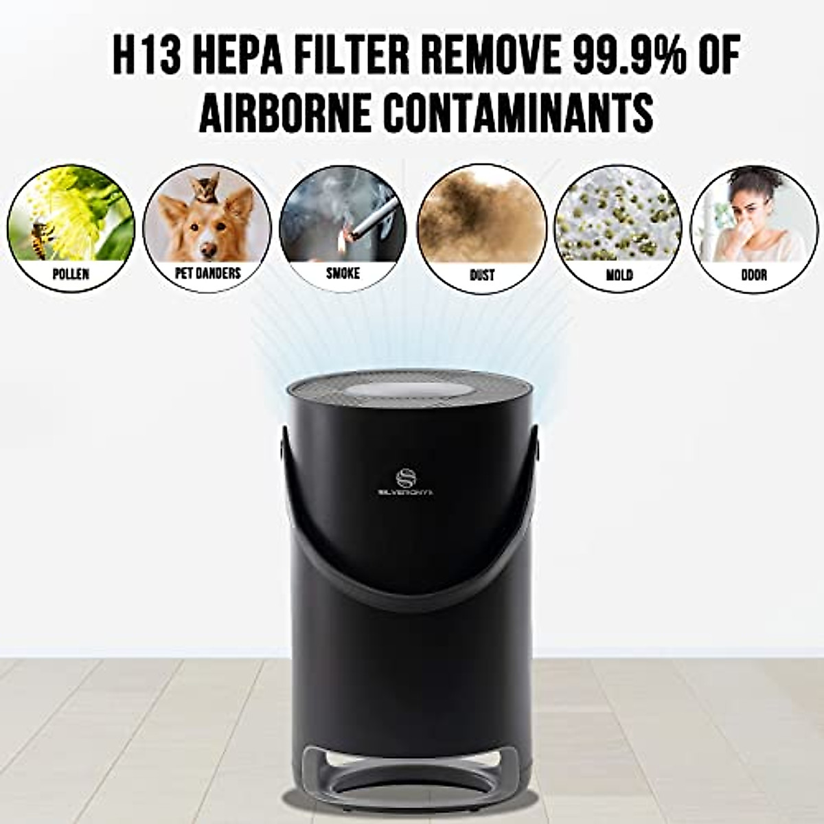 SILVERONYX Air Purifiers for Home with True H13 HEPA Filter Bedroom Air Cleaner For Pollen, Allergies, Pet Dander, Hair, Dust, Odor, Sleep Mode 3-Speed Control, Portable Air Purifier, 3-Speed Black