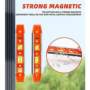 RONGPRO 9 Inch Torpedo Level Magnetic Box Level, Measuring Shock Resistant Torpedo Level with 45°/90°/180° Bubbles, Orange - 2 PCS