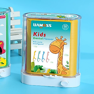 Kids Flossers Dispenser- LIAMOSS Dental Floss Picks Dispenser-Disposable Floss Sticks Dispenser,88 Count Flossing(Pink+Yellow),Hygiene and Organizer,More Convenient