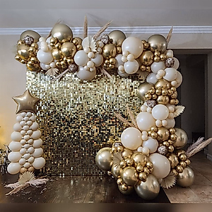 Enanal 150pcs Sand White Balloon Garland Arch Kit, Sand White and Chrome Champagne Gold Balloons for Birthday Wedding Engagement Baby Shower Boho Party Decorations (Sand White)