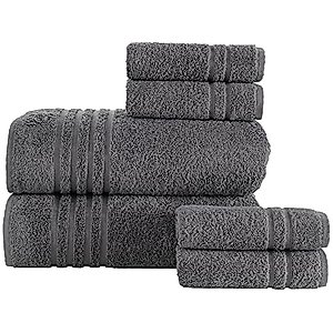 Hammam Linen Bath Sheet Towels 6 Pieces Bundle | Includes: 2 Luxury Bath Sheet Towels, 4 Hand Towels | Quality, Soft Towel Set | Grey