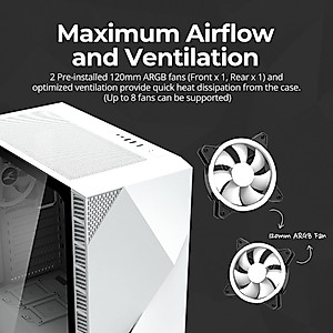 Zalman Z3 Iceberg ATX Mid Tower Gaming PC Case - 2 x 120mm ARGB Fans Preinstalled - Tempered Glass Side Panel - Support E-ATX, 2 x USB 3.0, White