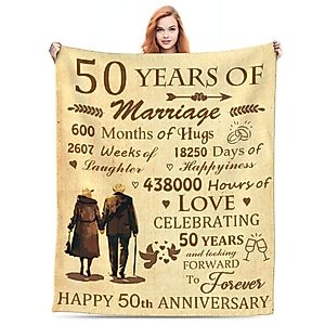 YANGZHI Happy 50th Wedding Anniversary Throw Blanket Home Decorative Love Blanket for Him Her Regalo Aniversario Couples
