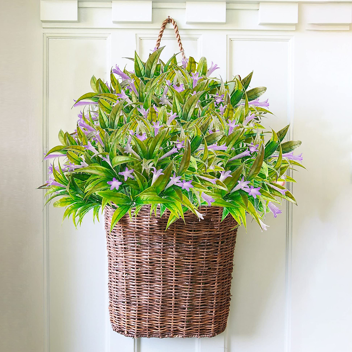 Uieke 6Pcs Outdoor Artificial Plants UV Resistant Fake Tropical Flowers Morning Glory Shrubs Greenery Plastic Plants Fall Leaves for Hanging Planter Garden Patio Sidewalk Thanksgiving Décor Purple