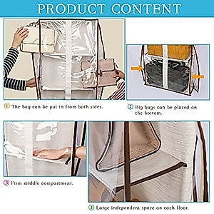 KMOTASUO Clear Closet Hanging Handbag Organizer with Zippers, Easy Access Wardrobe Tote Bag Purse Storage Holder Over The Door Space Saving Shelf Pocket for Bedrooms Living Room