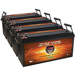 Qty 4 Vmaxtanks Vmax SLR200 12 Volt 200Ah AGM Battery Solar Batteries for Use with PV Solar Panels Wind Turbine Electric Power Backup Generator for Off Grid or Grid Tie