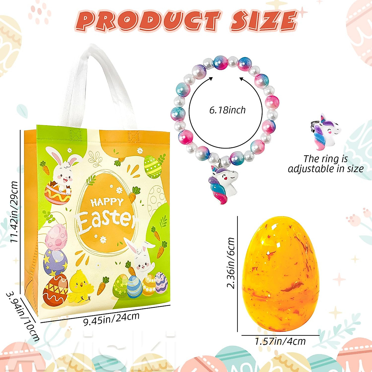 Aviski 12Pcs Easter Surprise Eggs with Cute Bracelet & Ring Inside for Easter Theme Party Favors, Supplies for Easter Egg Hunt, Basket Stuffers/Fillers, Classroom Prize Supplies Toddler Boys Girls