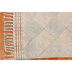 Casavani Handmade Area Rug Hand Block Printed Moroccan Tassels Throw Rug Hand Woven Door Mat Floor Rug Indoor Rugs for Bedroom Bathroom Laundry Room Living Room 6x8 Feet (180x240 cm)