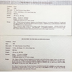 1983 S 1984 Silver Olympic Dollars Comes in the Original Packing from the Mint Proof