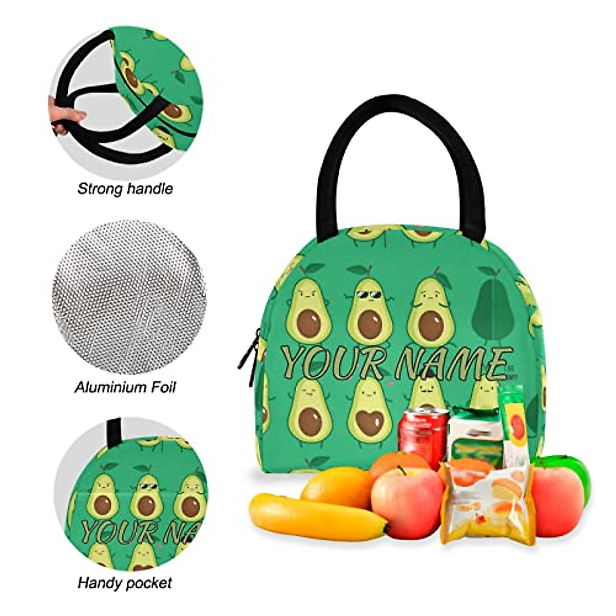 MCHIVER Cute Avocados Personalized School Backpack with Lunch Box Custom Backpack for Boys Girls Casual Bookbags Set for Travel Work Camping