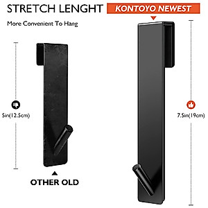 Kontoyo Shower Door Hooks(7.5 Inch),Extended Over Door Hooks for Bathroom Frameless Glass Shower Door,Stainless Steel Towel Hooks,Heavy Duty Rack Hooks for Robe,Towel-2 Pack-Black
