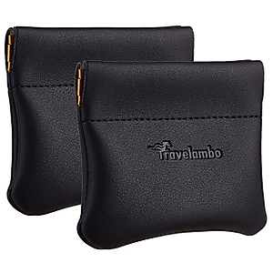 Travelambo Leather Squeeze Coin Purse Pouch Change Holder For Men & Women 2 pcs set (Black)