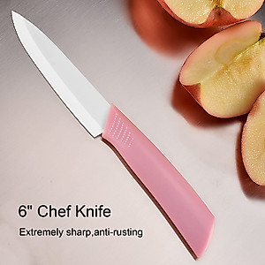 wgzixezn Ceramic Knife Set with Covers Pink Handle 6 Kitchen Knives Pcs - 6" Chef Knife 5" Utility Knife 4" Fruit Knife 3" Paring Knife Knife Block Holder and a Peeler,Pink