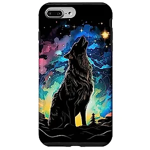 iPhone 7 Plus/8 Plus Howling Wolf Space Galaxy Stars Wolves Animal Case