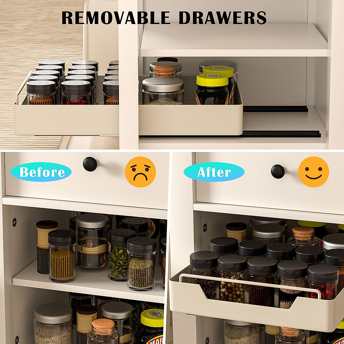 Jolitac 1 Pack Pull Out Cabinet Organizer with Adhesive Nano Film Heavy Duty Storage and Organization Slide Out Pantry Shelves for Kitchen, Bathroom and Living Room (9.8" Wide-16.9" Deep)