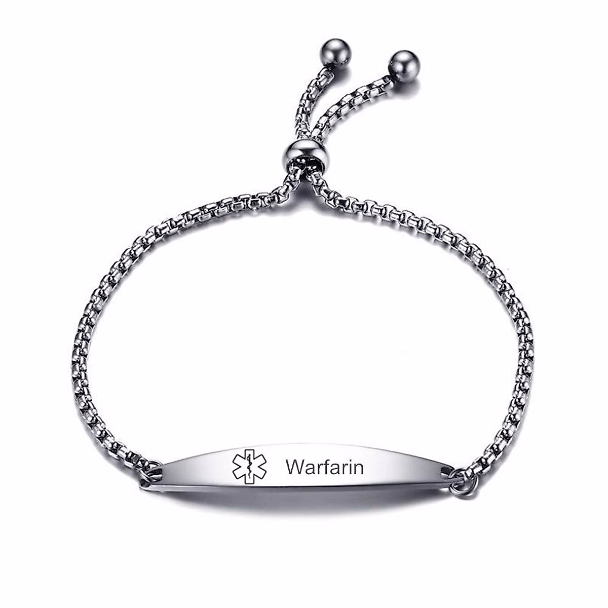 LiFashion CL Stainless Steel Warfarin Medical Alert ID Sos Emergency Link Identification Bracelet for Men Women,Adjustable Warfarin Medic Jewelry for Women,10-25cm