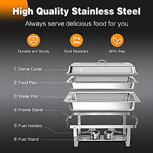 Giantex Chafing Dishes for Buffet, 2 Pack 9 Qt Stainless Steel Buffet Dish Servers, Full Size Food Pan, Water Pan, Fuel Holders, Removable Lid, Foldable Frame Stand, Warming Trays for Buffets Party
