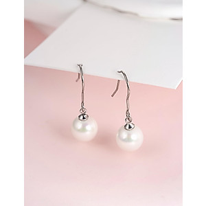 Limerencia Titanium Dangle Earrings, Shell Pearl Drop Earrings, 10 mm Lightweight Drop Earrings Hypoallergenic for Sensitive Ears Women