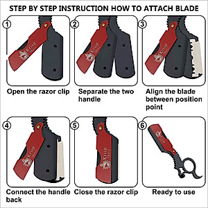 Professional Straight Razors For Men, Barber Razors Straight Edge Razor Kit For Close Shaving - Beard Cut Throat Finger Razor Safety Shavette With 10 Shaving Blades By Krisp Beauty (Black/Red)