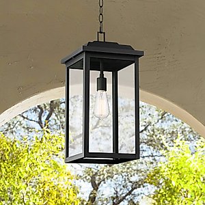 John Timberland Eastcrest Modern Industrial Outdoor Hanging Ceiling Light Fixture Textured Black 21 1/2" Clear Glass Exterior House Porch Patio Outside Deck Garage Front Door Garden Home Gazebo
