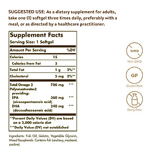 Solgar Double Strength Omega-3 700 mg, 120 Softgels - Fish Oil Supplement - Support for Cardiovascular, Joint & Cellular Health - Contains EPA & DHA Omega 3 Fatty Acids - Gluten Free - 120 Servings