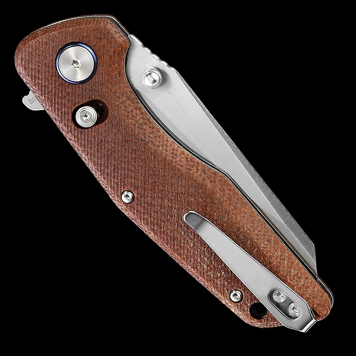 WIN+ Pocket Knife, Folding Knife with Button Lock and Axis Lock, Tactical Knives with Ball Bearing and Thumb Stud, D2 Small EDC Knife for Survival Camping, Ideal gift for Men and Women 3442 (B-Brown-Micarta)