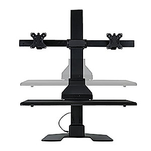 Mount-It! Electric Standing Desk Converter, Motorized Sit Stand Desk with Dual Monitor Mount and iPhone/Tablet Slot, Ergonomic Height Adjustable Workstation, Black (MI-7952)