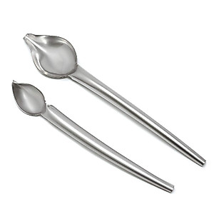 Honbay 2PCS Stainless Steel Saucier Spoon Caviar Spoons Drizzle Spoon Multi-use Chocolate Drawing Spoons with Tapered Spout Pencil Filter Spoons for Decorating Plates (2 Size)