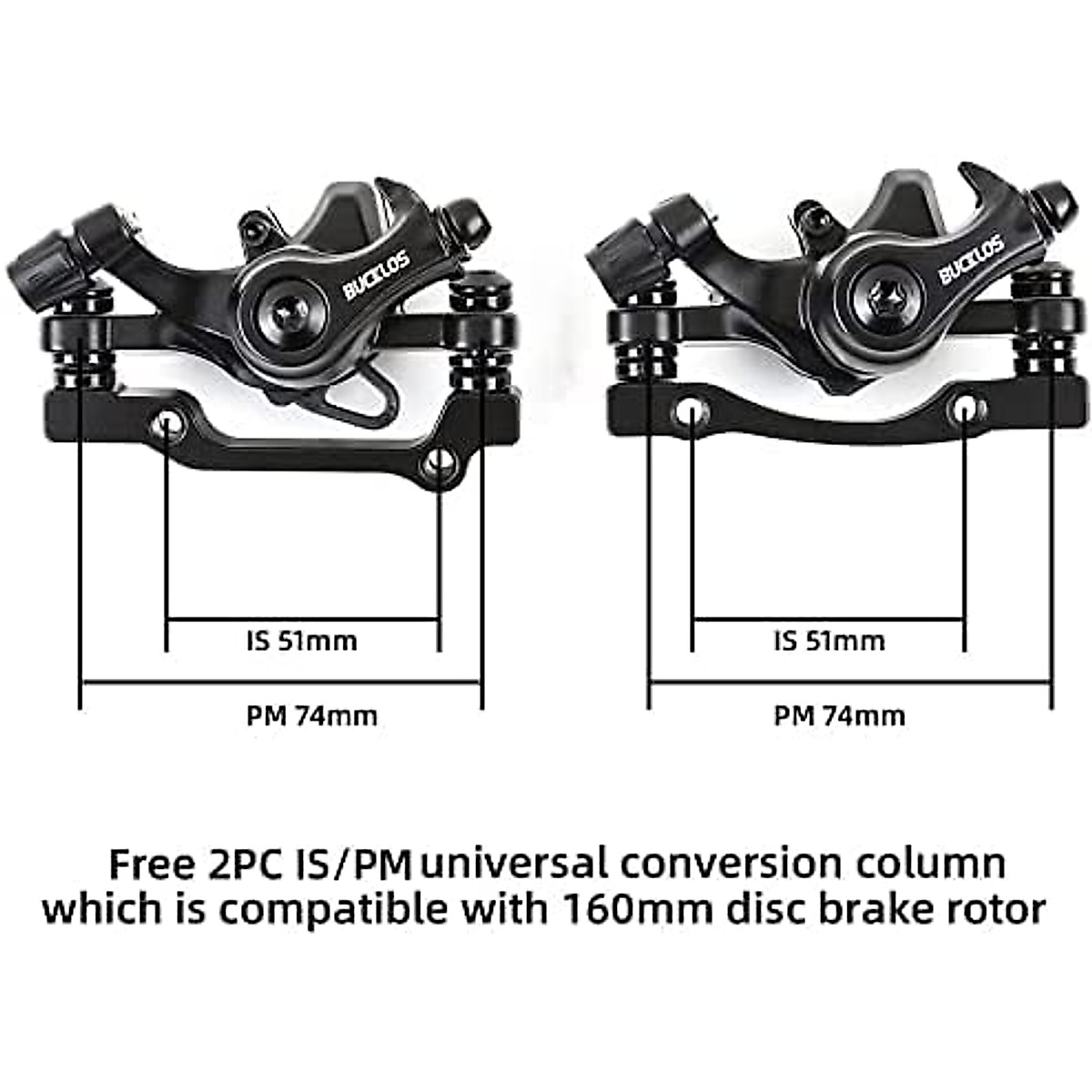 BUCKLOS Mountain Bike disc Brake Caliper with 160mm Adapter, Bicycle Mechanical Aluminum Alloy Brake Calipers, Front/Rear Caliper fit e-Bike Road Bike Folding Bicycles