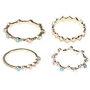 BERYUAN Women Dainty Gold Ring Set Simple Rainbow Colorful Bead Cute Wave Knuckle Ring Set Gift For Her Lovely Ring Set Women And Girls Teens(4Pcs)