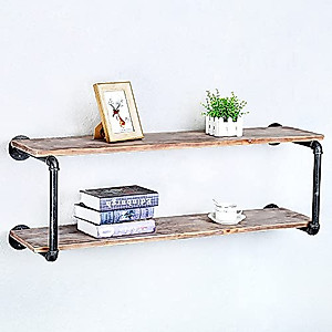 Floating Shelves for Wall Industrial Pipe Shelving,Rustic Pipe Shelves with Wood Iron Pipe Shelf,Metal Floating Shelf Wall Mounted Bookshelf Unit,Bar Wall Shelves Hanging Book Shelves(2 Tier,42in)
