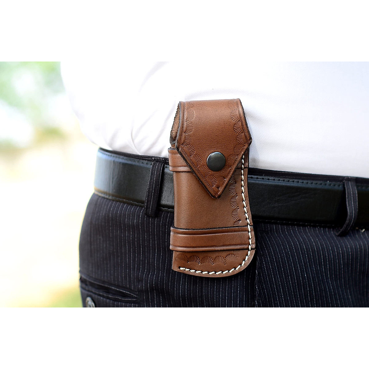 ALZAFASH Leather Knife Sheath, EDC Belt Knife Case Holder, Knife Holster for Belt, Pocket Knife Sheath for Folding Knives (Color:Brown)