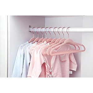 ManGotree Baby Velvet Hangers with 360° Swivel Rose Gold Hook, 10.95" Non-Slip Toddler Hangers, Ultra Thin Space Saving Children's Clothes Hanger, 15 Pack (Light Pink)