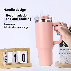 40oz Tumbler With Handle And Straw,Insulated Stainless Steel Double Wall Spill Proof Water Bottle water bottle hot and cold tumbler thermal mug Tumbler with Handle Gifts for Women Men (light pink)